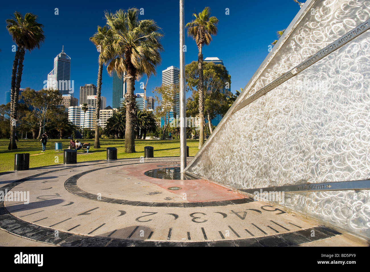 Australia Perth giant sundial with skyline in background Stock Photo ...