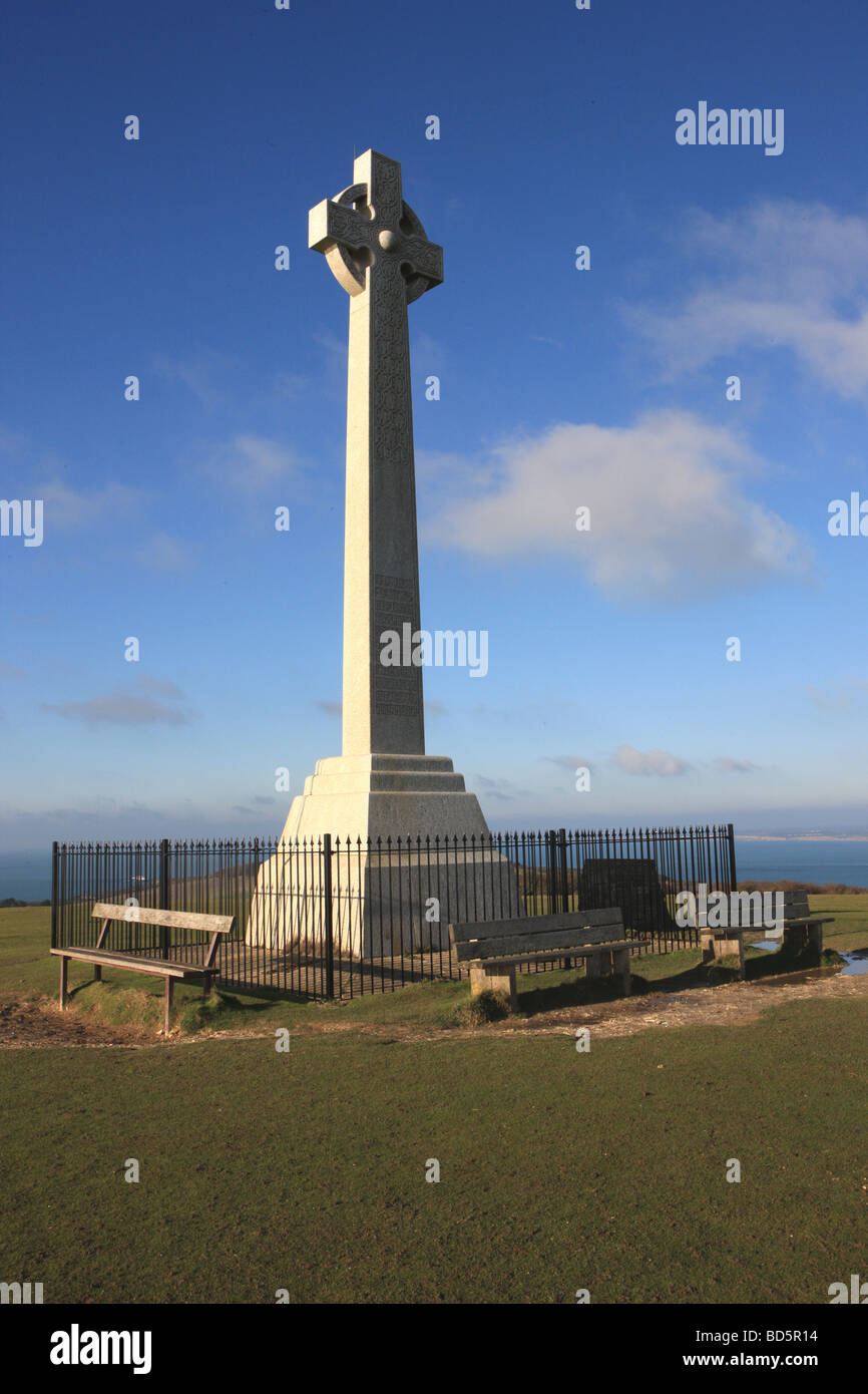 Monument to Lord Tennyson the poet, on the cliff top at Freshwater Isle ...