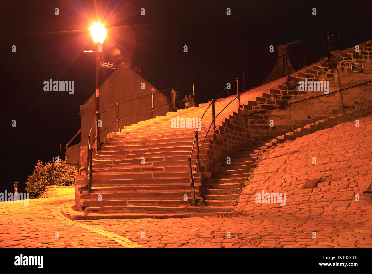Whitby by Night- street lighting view off the Bottom of the 199 Steps ...
