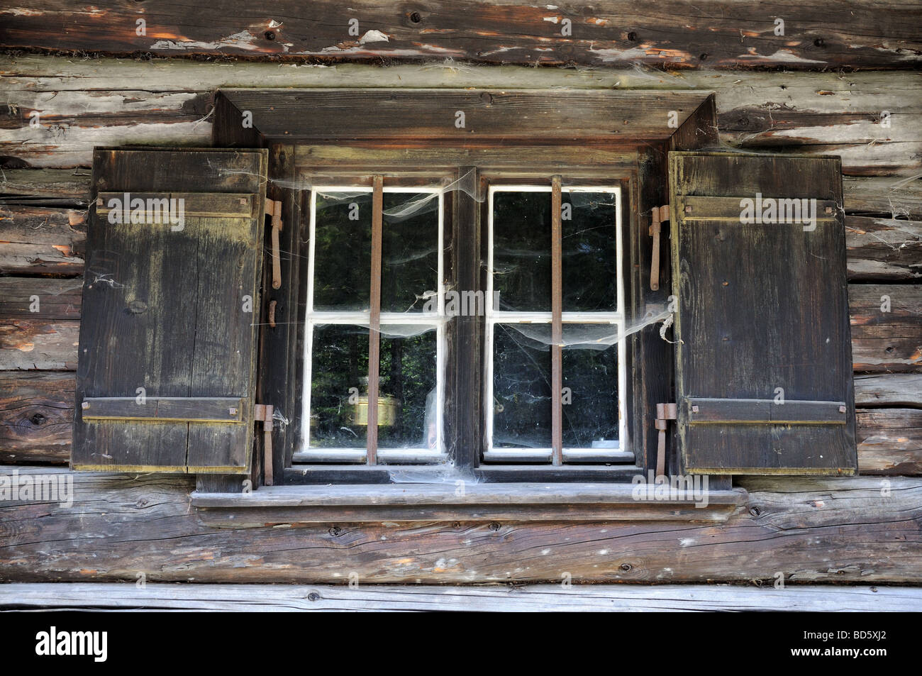 Window of an old wooden hut Stock Photo - Alamy