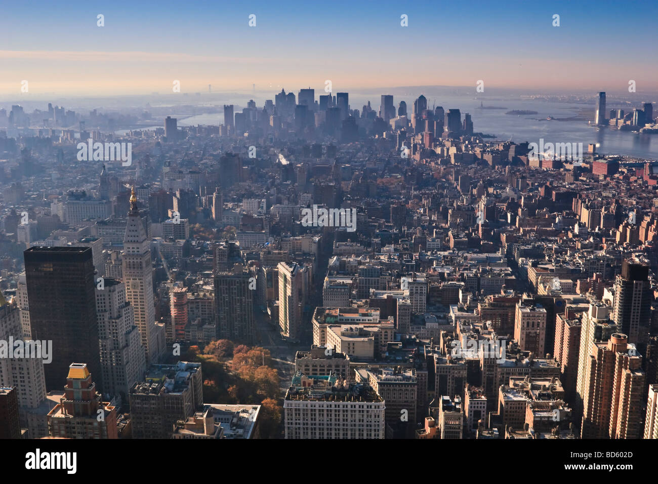 Midtown and Lower Manhattan Skyline shot in autumn morning sunshine, 25 ...