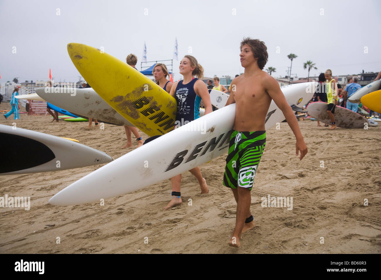 Paddleboard race beginning at the Manhattan Beach Pier Los Angeles ...