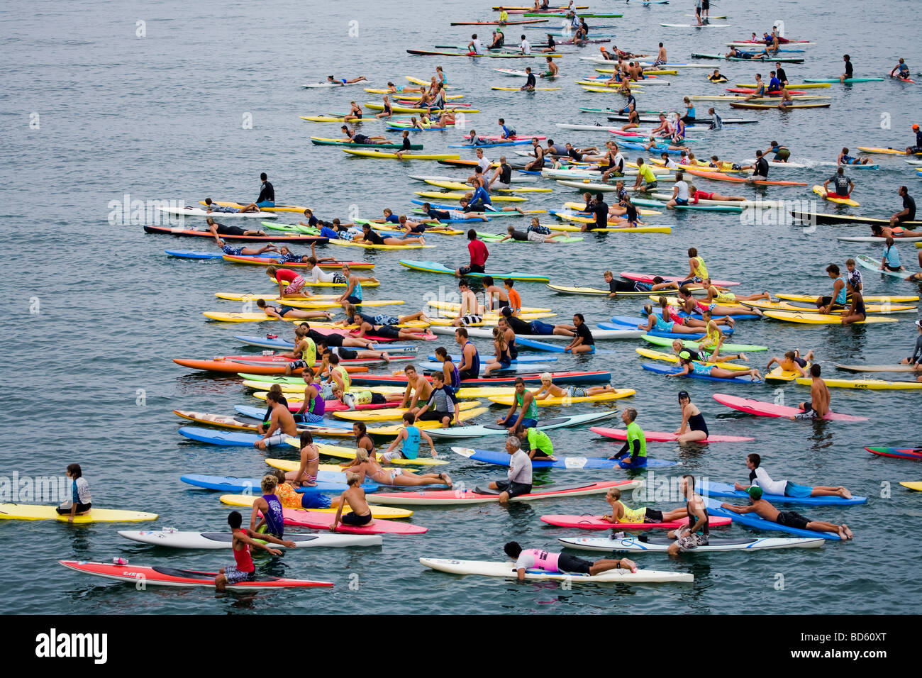 Paddleboard race beginning at the Manhattan Beach Pier Los Angeles ...