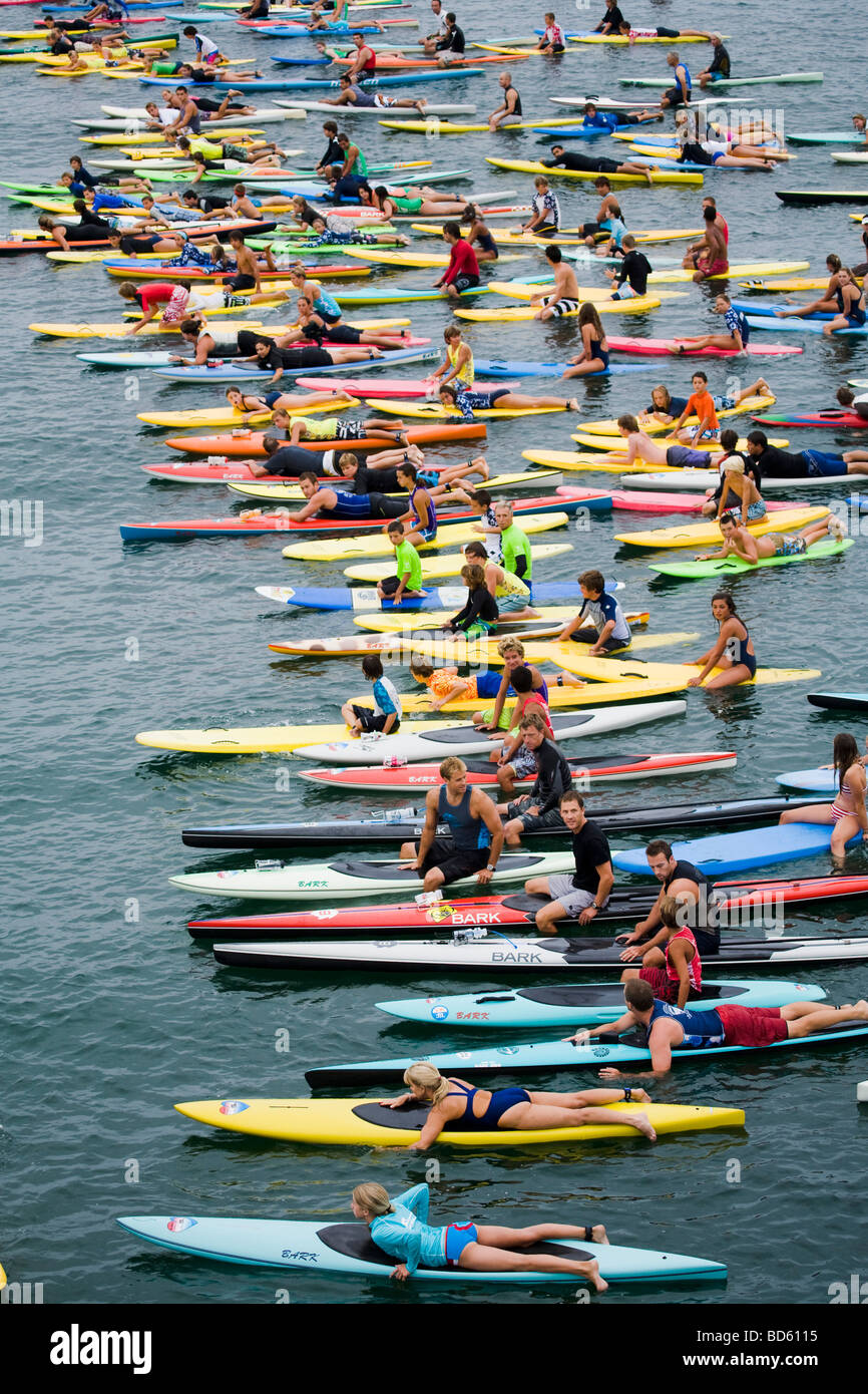Paddleboard race beginning at the Manhattan Beach Pier Los Angeles ...