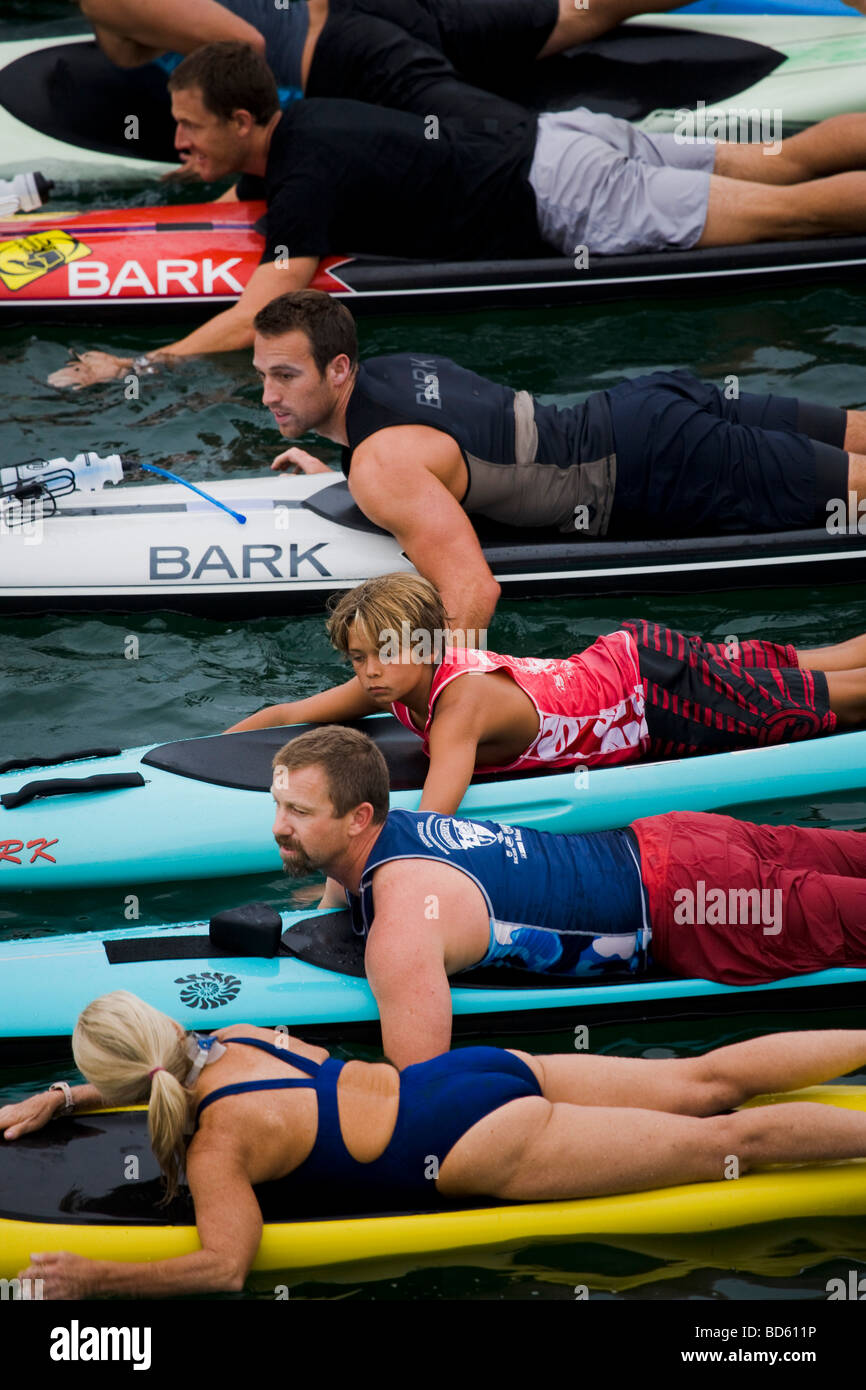 Paddleboard race beginning at the Manhattan Beach Pier Los Angeles ...