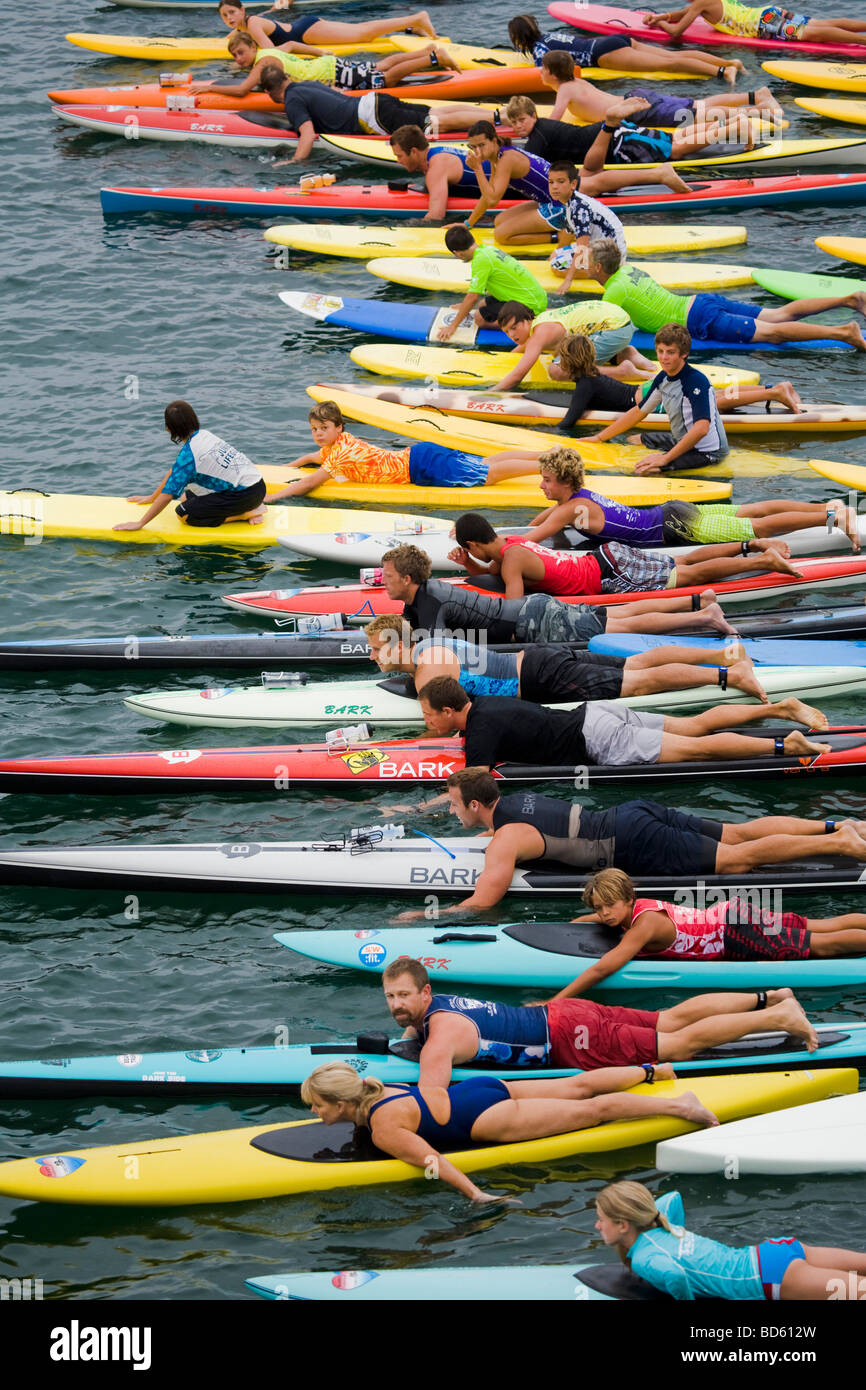 Paddleboard race beginning at the Manhattan Beach Pier Los Angeles ...