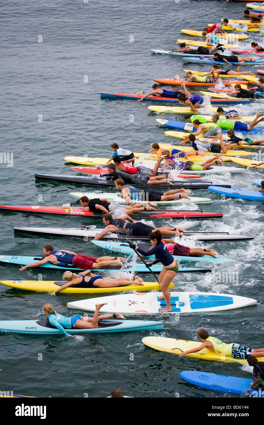 Paddleboard race beginning at the Manhattan Beach Pier Los Angeles ...