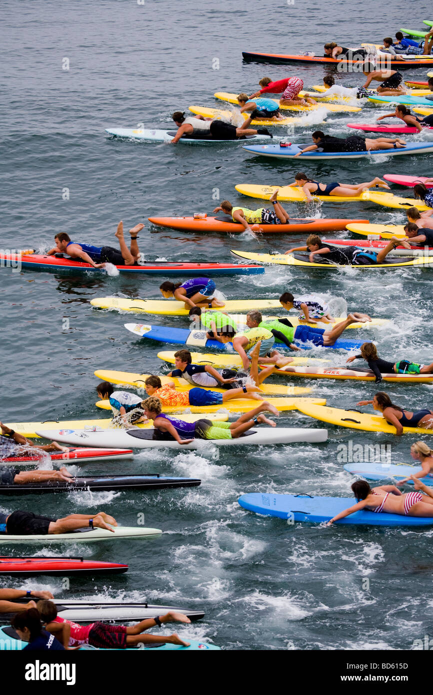 Paddleboard race beginning at the Manhattan Beach Pier Los Angeles ...
