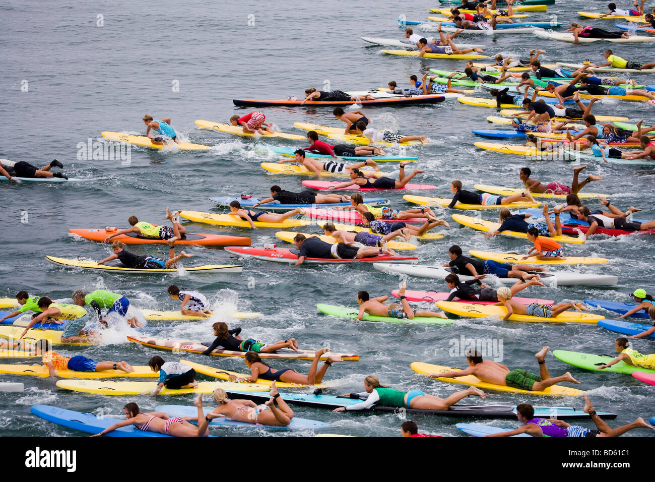 Paddleboard race beginning at the Manhattan Beach Pier Los Angeles ...