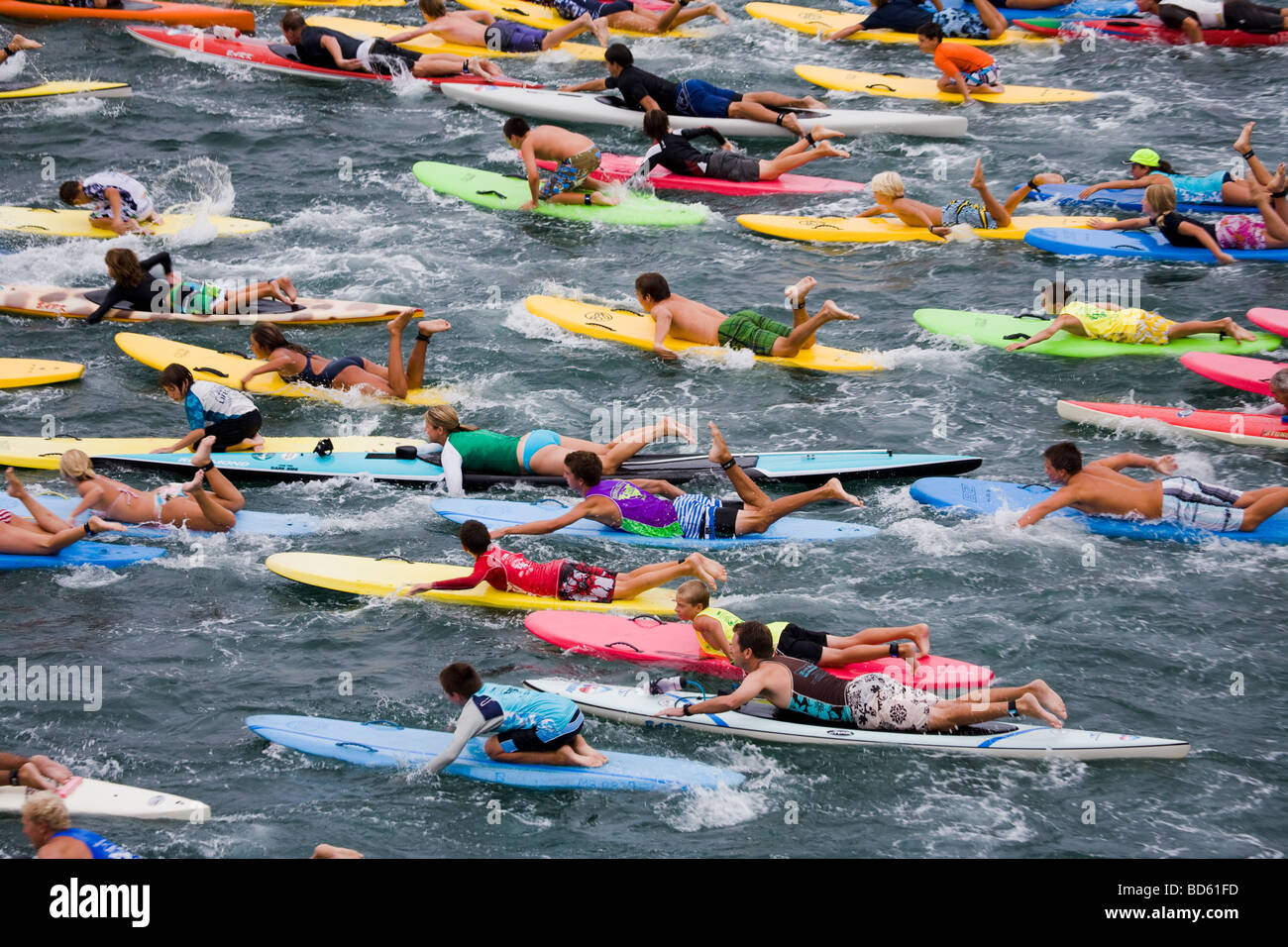 Paddleboard race beginning at the Manhattan Beach Pier Los Angeles ...
