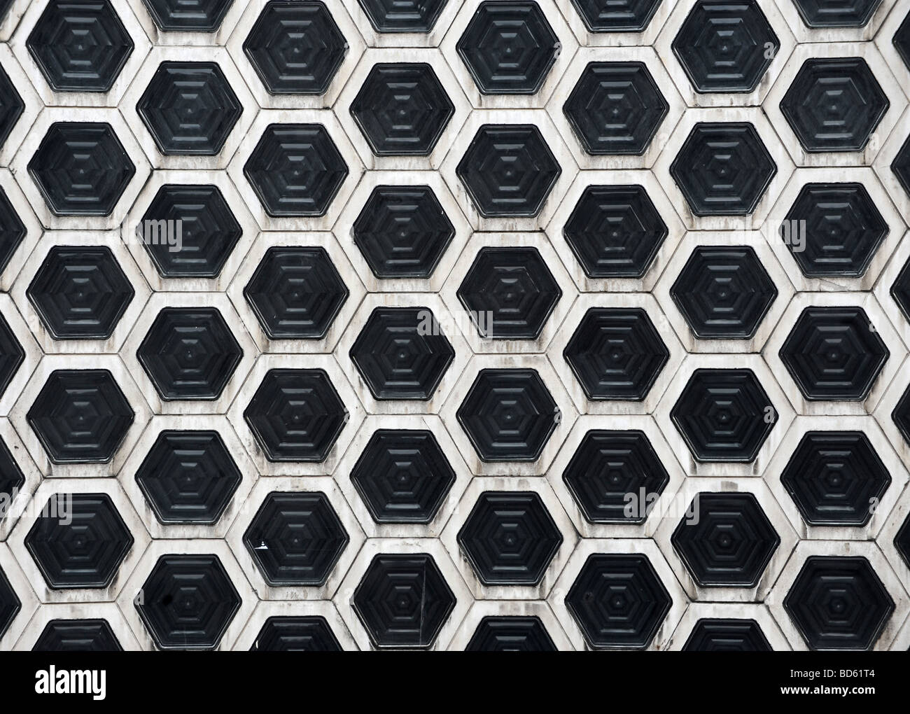 Honey cone patterned window made from individual glass tiles at ...