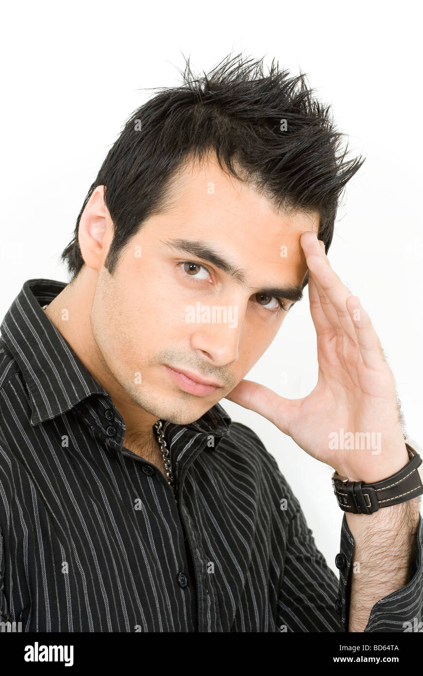 Young man hand on face Stock Photo - Alamy