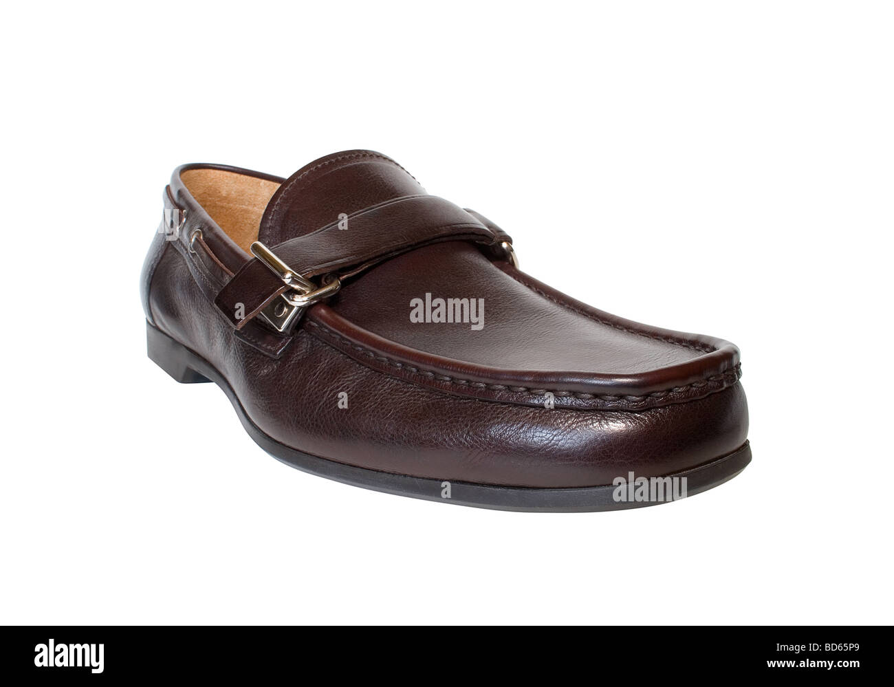brown leather driver shoe on white background Stock Photo - Alamy