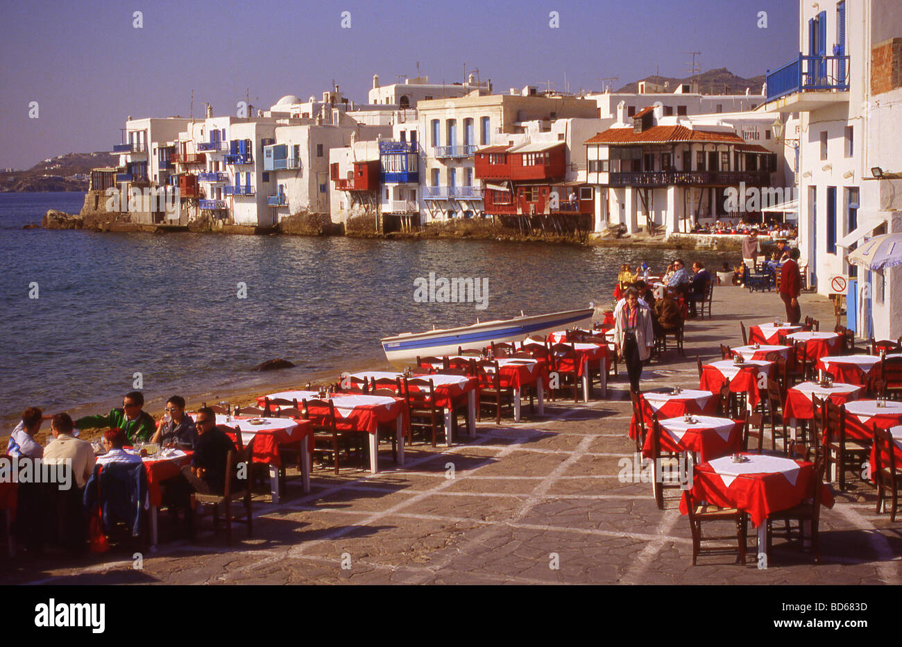 A peaceful cafe scene on Mykonos Greek Islands Stock Photo - Alamy