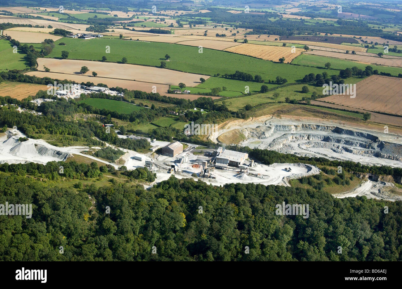 Aerial view of Wenlock Edge and quarry in Shropshire England Uk Stock ...
