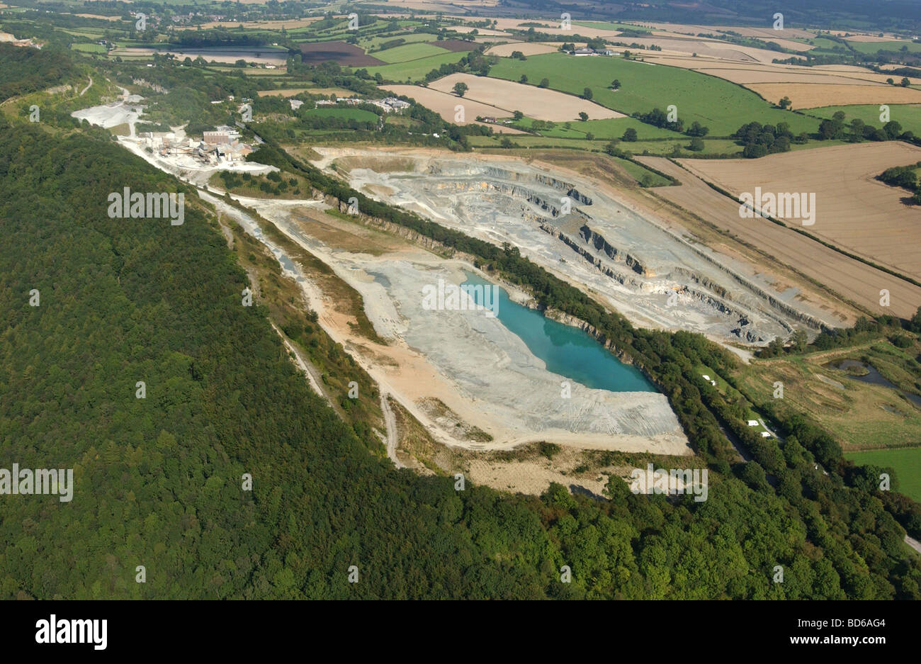 Aerial view of Wenlock Edge and quarry in Shropshire England Uk Stock ...