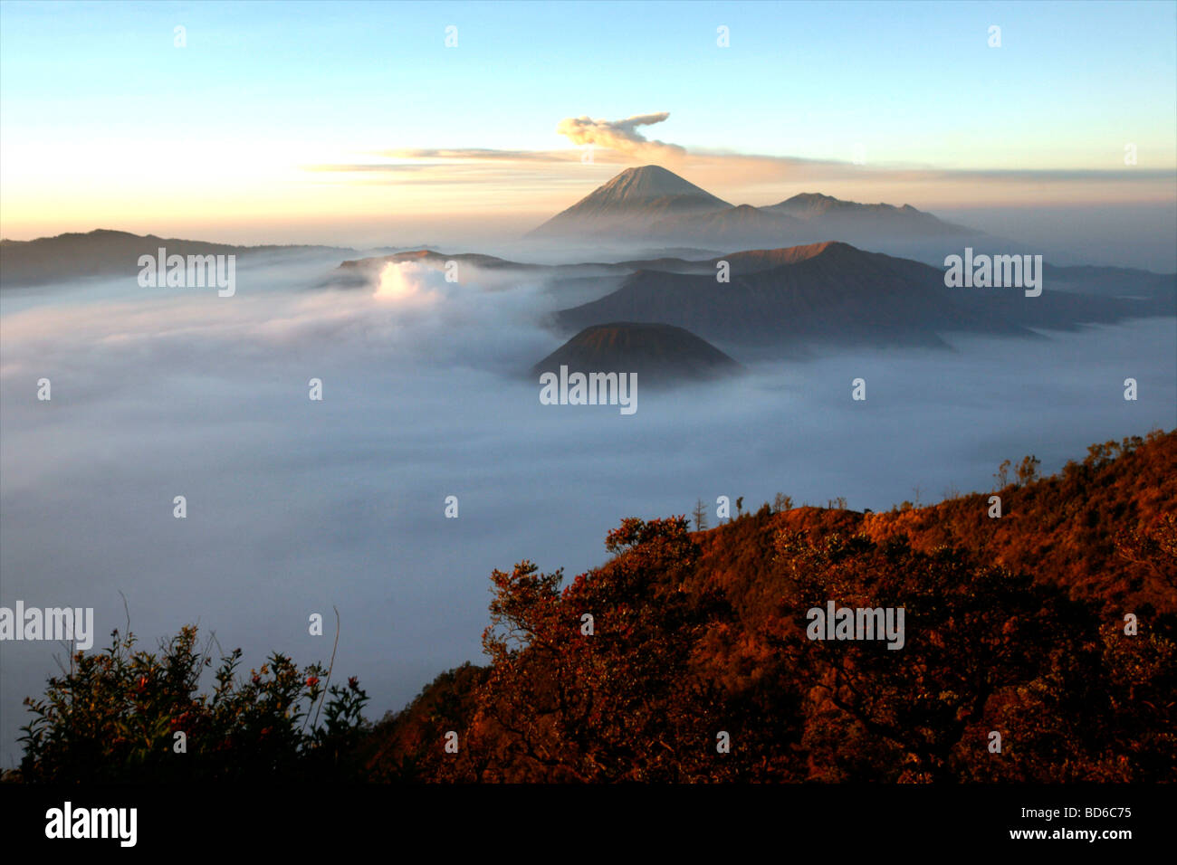 Indonesia, Java (island): view of Bromo volcano and Semeru volcano ...