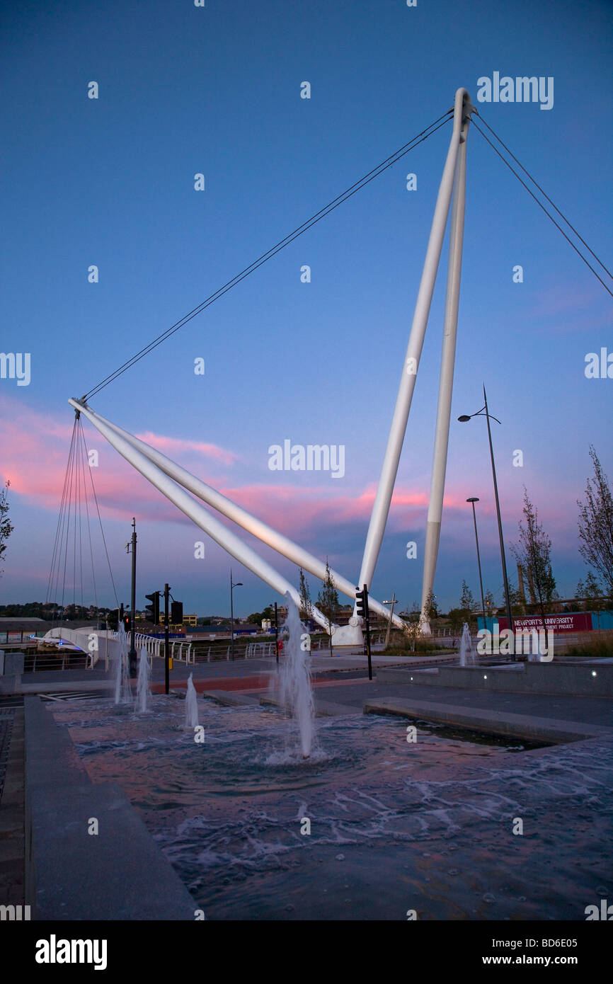 Modern pedestrian footbridge over River Usk in Newport South Wales UK ...