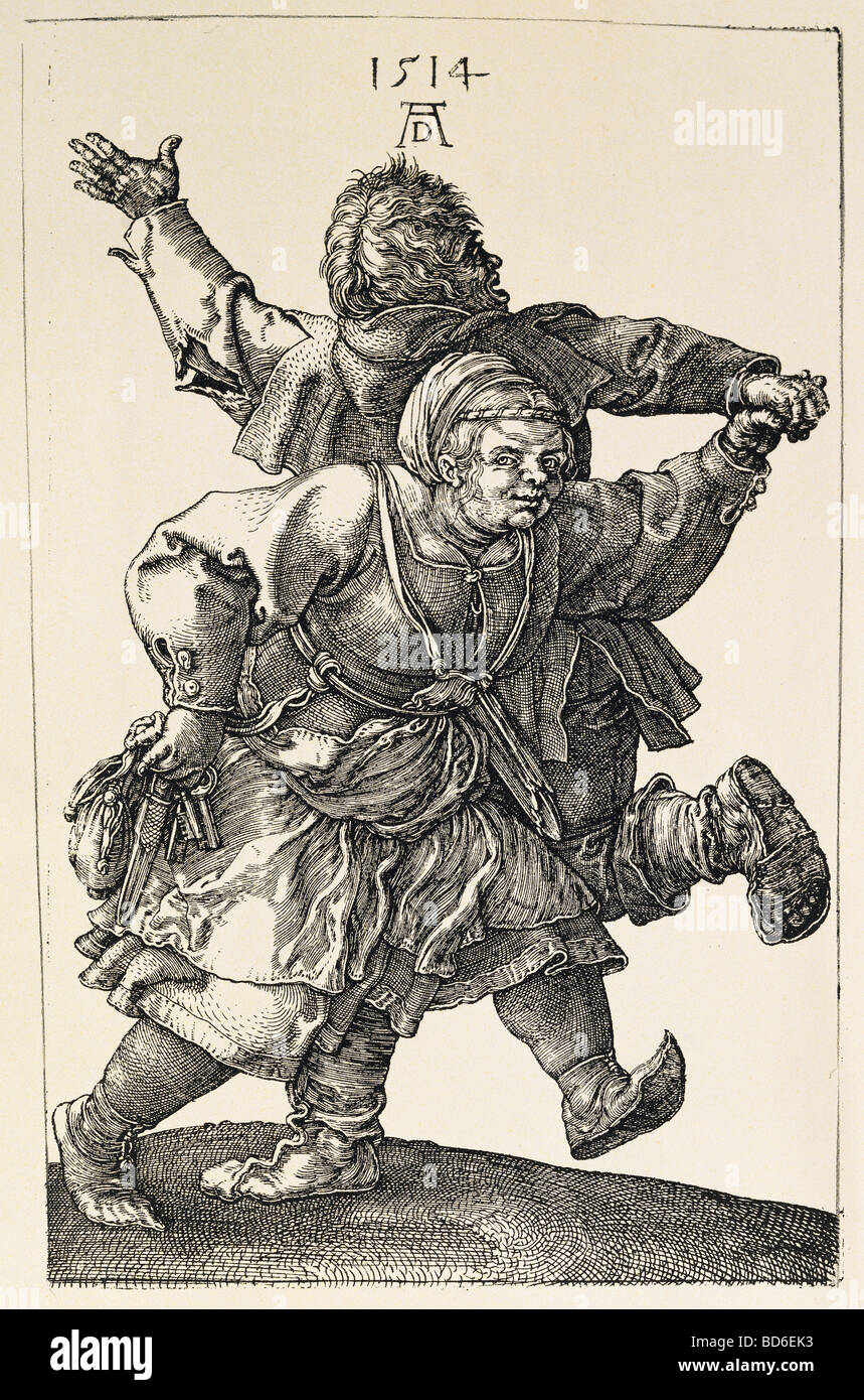 dance, dancers, dancing peasant couple, copper engraving by Albrecht ...
