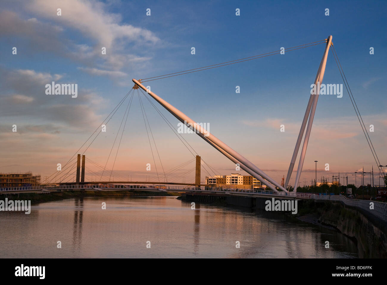 Modern suspension bridge over River Usk in Newport, South Wales UK ...