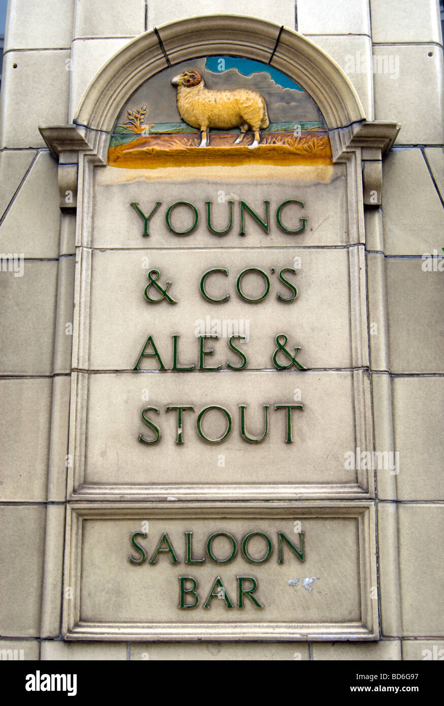 saloon bar and young & co's ales and stouts signs, and image of a ram ...