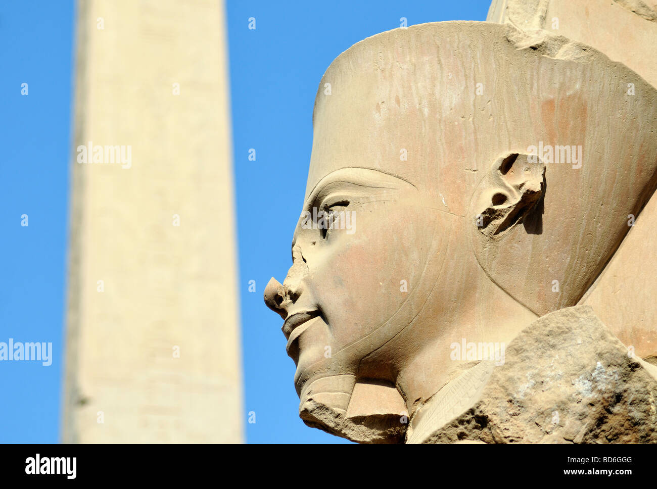 Detail of Statue of God Amun Re with Obelisk at Karnak Temple Complex ...