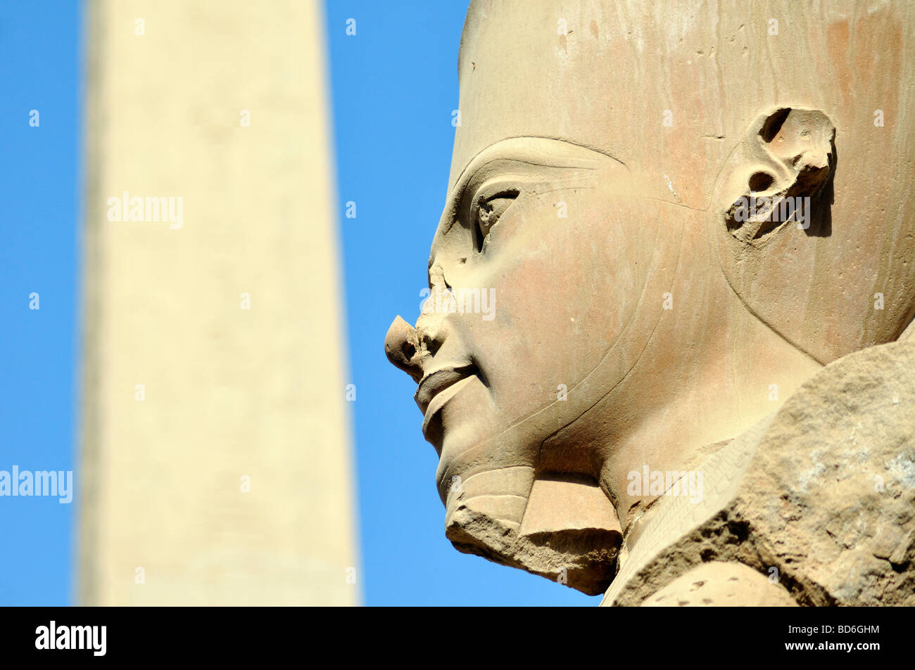 Detail of Statue of God Amun Re with Obelisk at Karnak Temple Complex ...