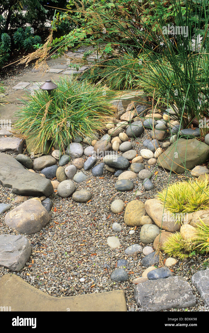 Rain garden Rock basin to collect rain water in garden Stock Photo - Alamy