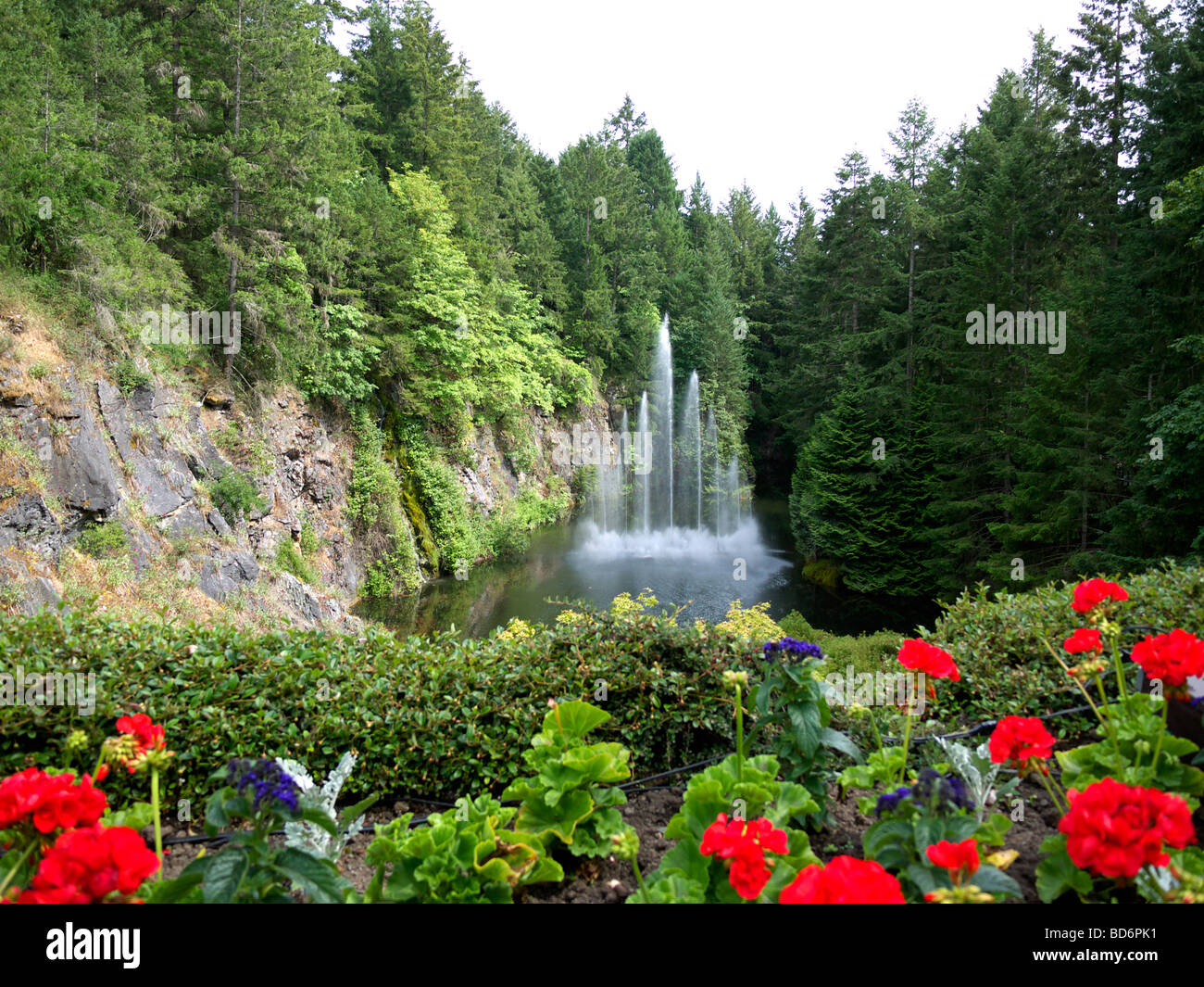 Ross Fountainin the Butchart Gardens near Victoria on Vancouver Island ...
