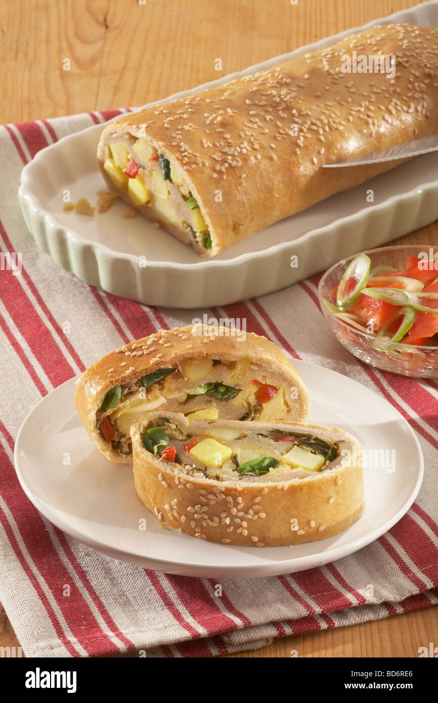 Potato Strudel with Spinach Stock Photo - Alamy