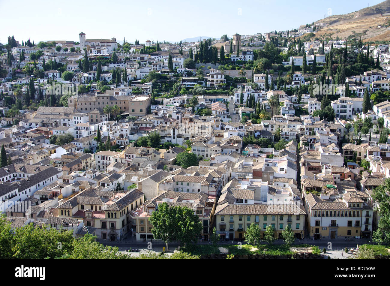 View of Old Town from Granada, Palacio Nazaries, La Alhambra, Granada ...