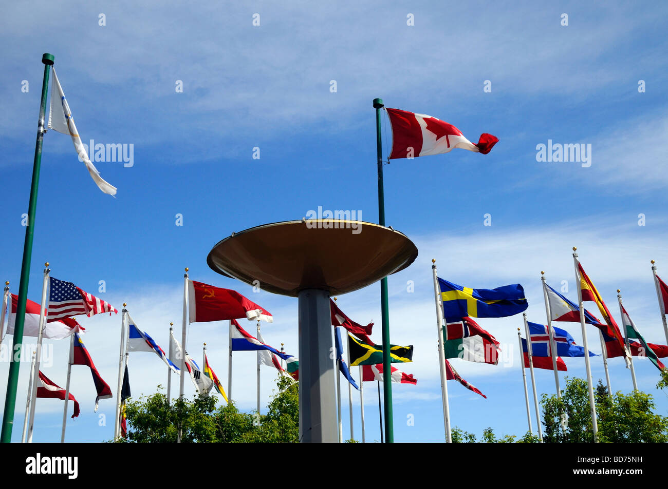 Flags at the winter Olympic Olympic Site in Calgary the largest city in ...