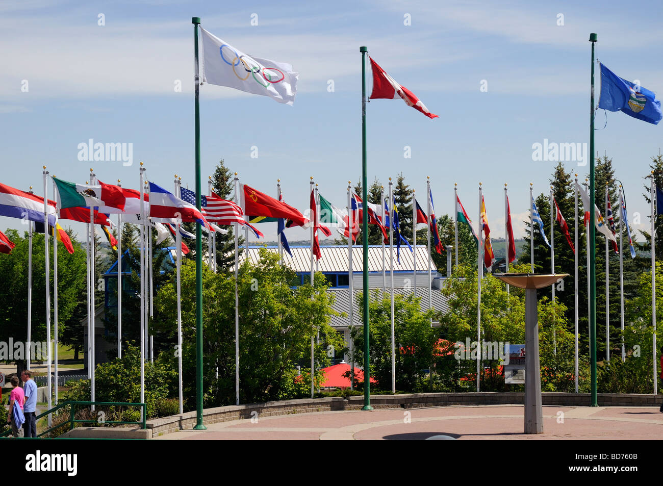 Flags at the winter Olympic Olympic Site in Calgary the largest city in ...
