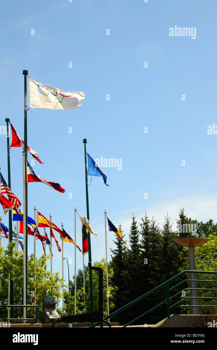 Flags at the winter Olympic Olympic Site in Calgary the largest city in ...