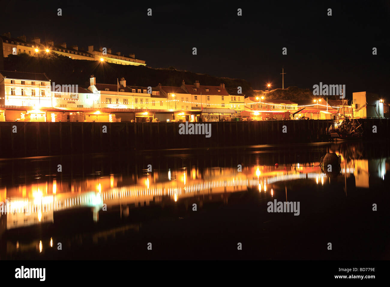 Whitby Pier Road by Night Stock Photo - Alamy