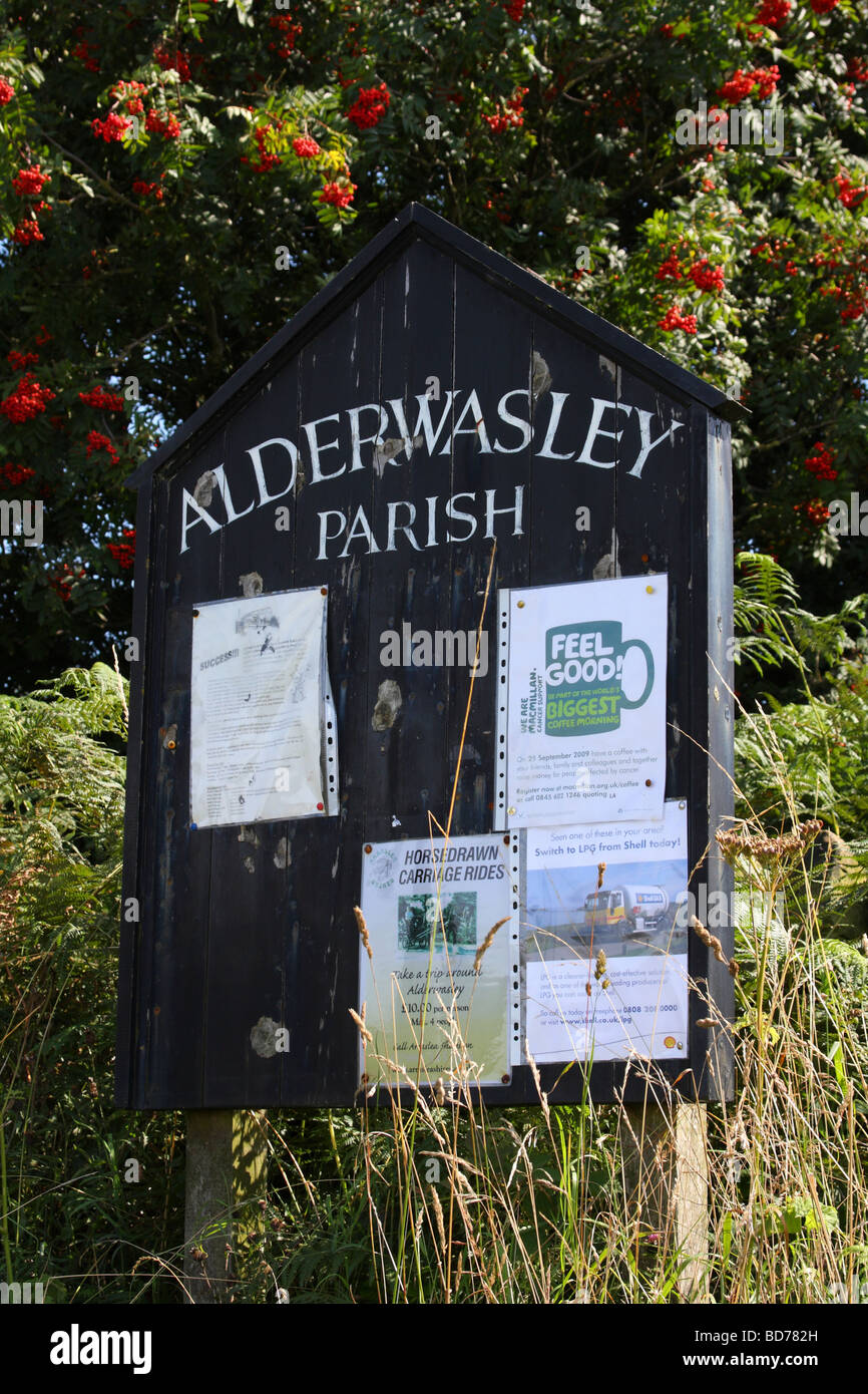 A local parish sign in the village of Alderwasley, Derbyshire, England ...