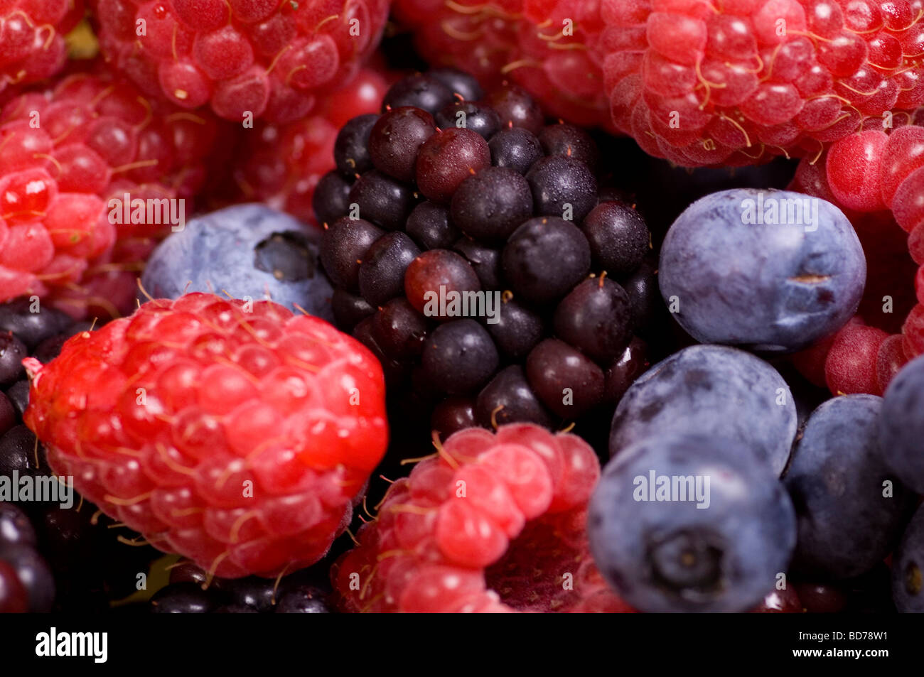 Blueberries raspberries and blackberries Stock Photo - Alamy