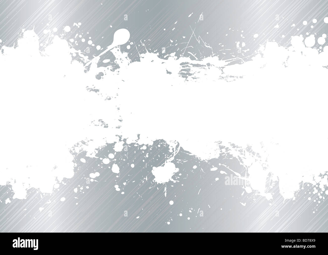 Silver brushed metal background with white ink splat banner Stock Photo ...