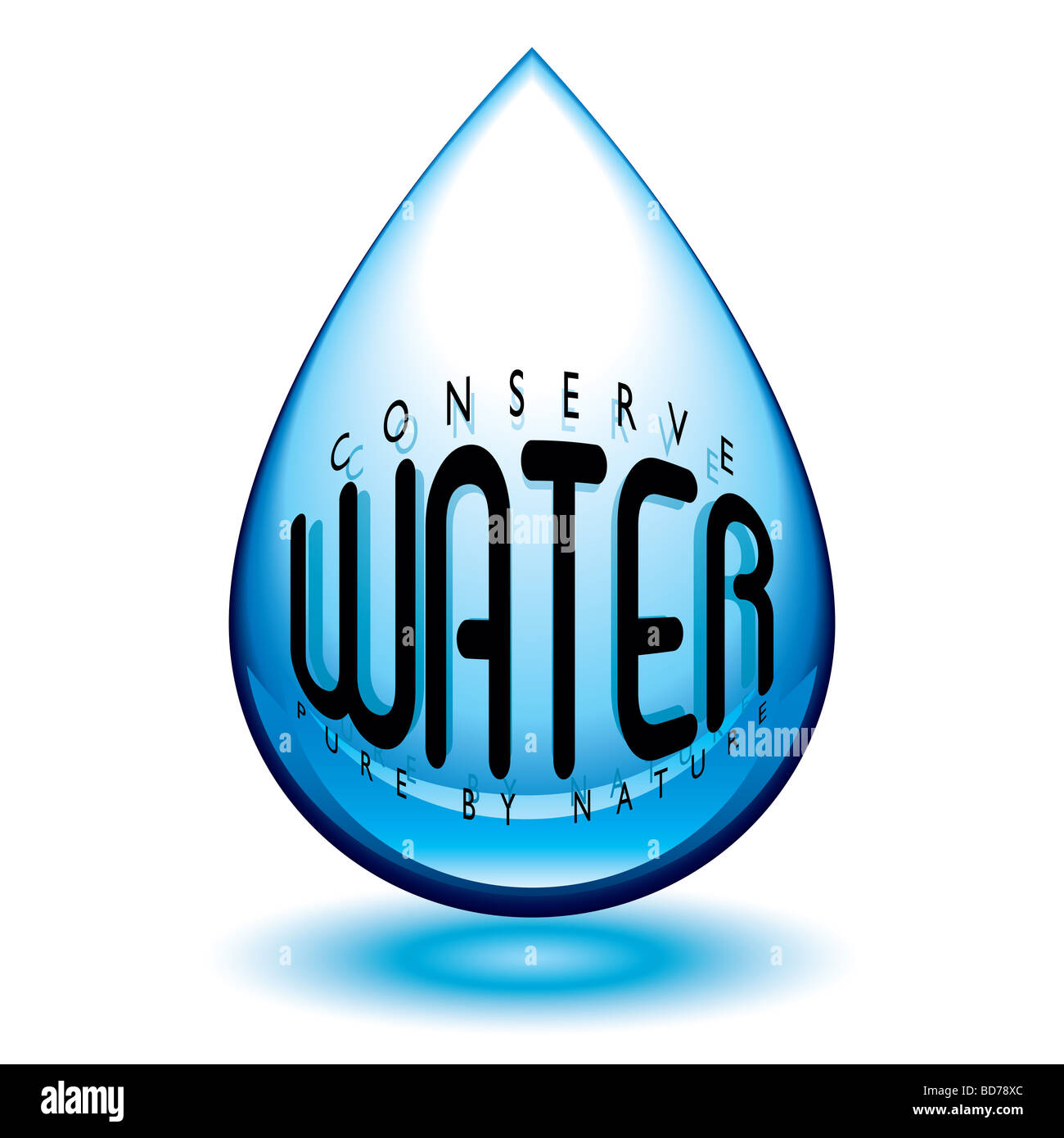 water droplet icon in blue with conserve message and shadow Stock Photo ...