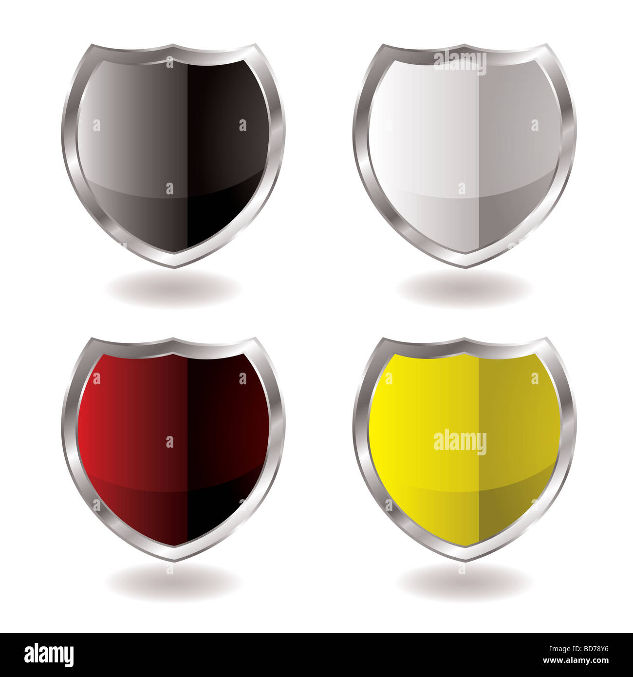collection of four shields with silver bevel and light reflection Stock ...