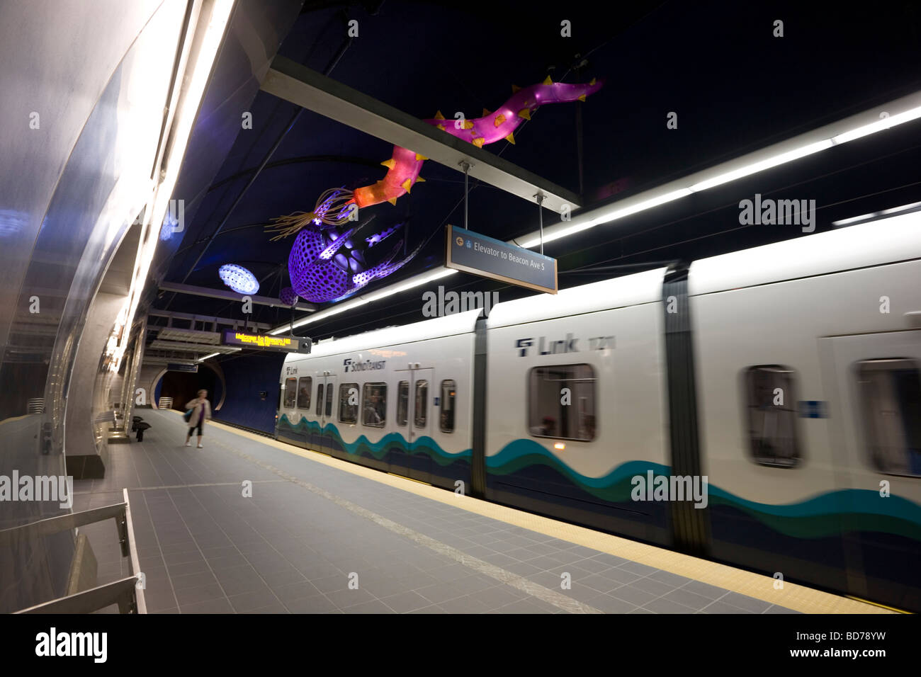 Woman Boarding a Train at the Beacon Hill Station Sound Transit Link Light Rail, Seattle ...