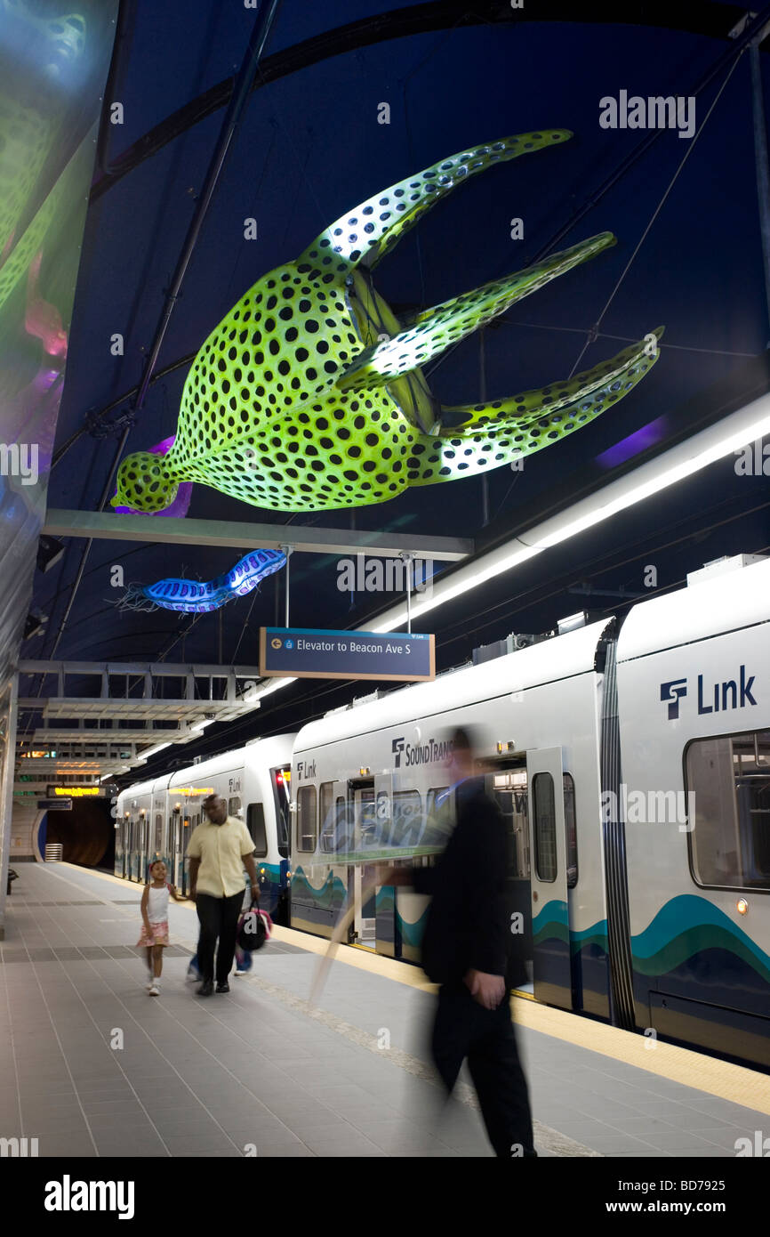 Passengers Disembarking a Train at the Beacon Hill Station Sound Transit Link Light Rail ...