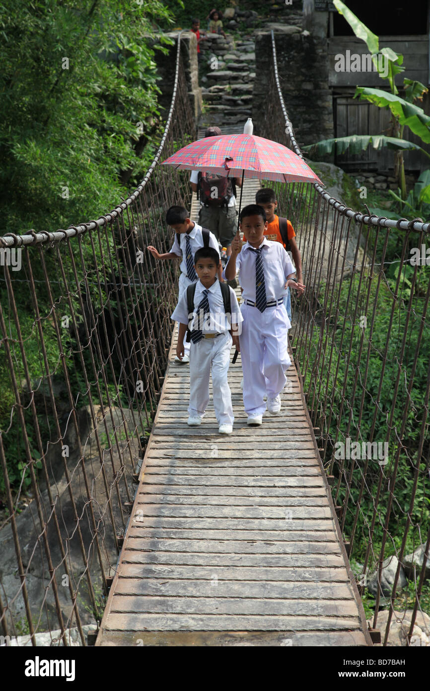 Nepal, wooden bridge, Anapurna trek Stock Photo - Alamy