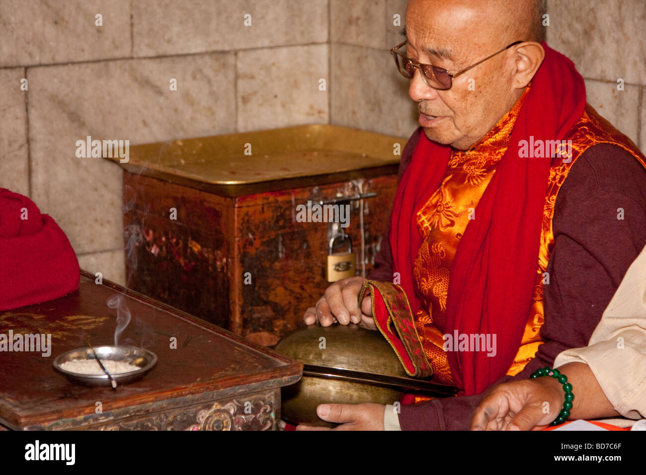 Bodhnath, Nepal. Buddhist Monk Playing Cymbals at the Buddhist Stupa of ...