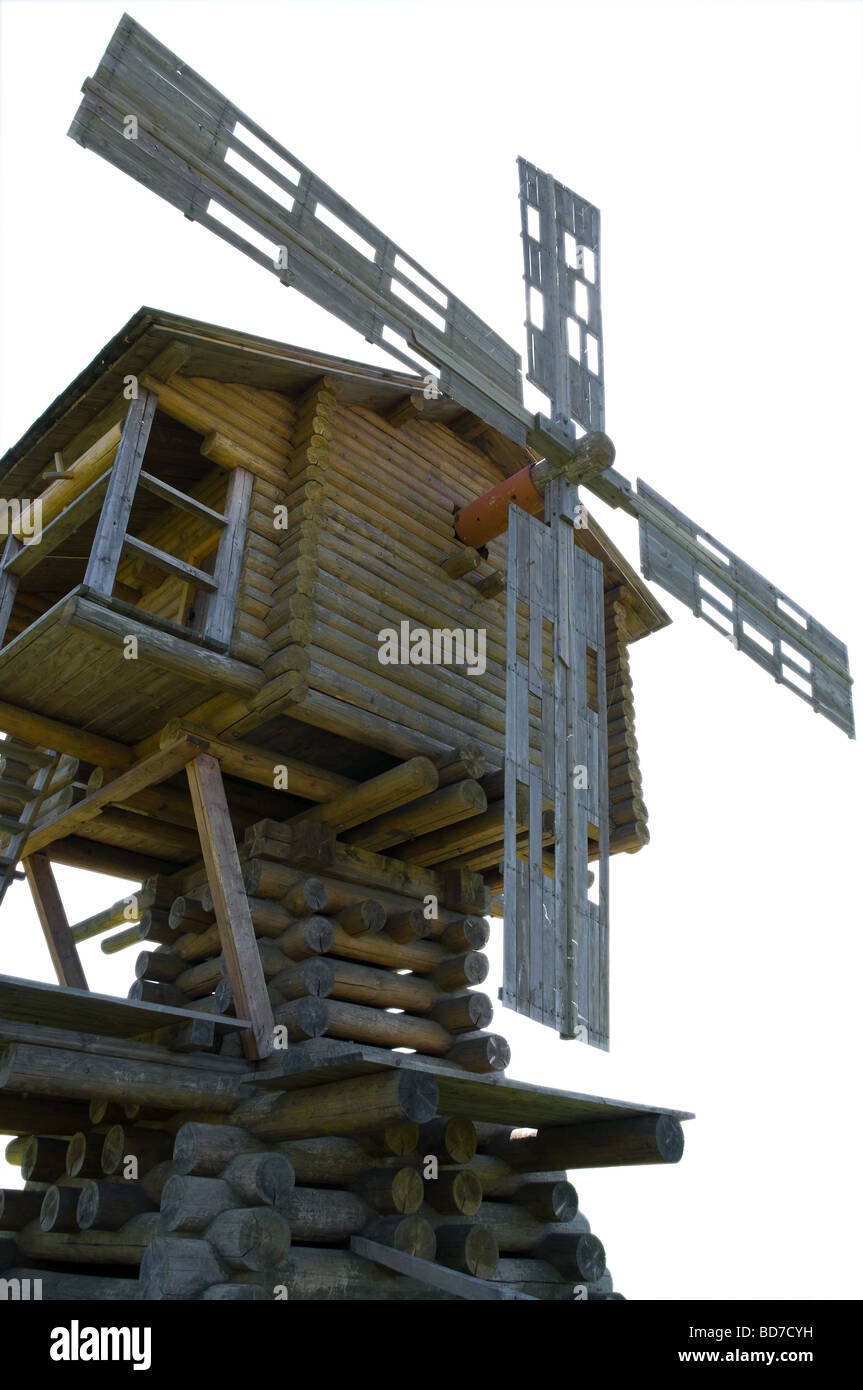 Wooden old windmill isolated over white Stock Photo - Alamy