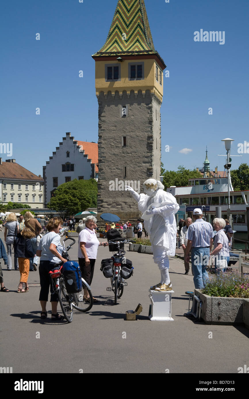 Lindau Bavaria Germany Mime artist performing on wide pedestrianised ...