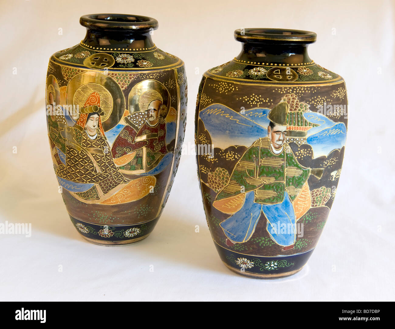 Pair Satsuma Vases decorative Japanese Stock Photo - Alamy