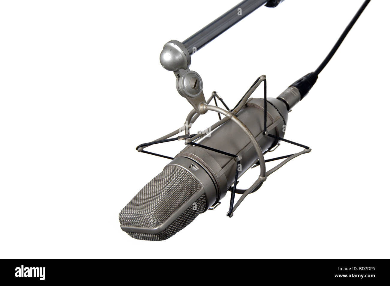 Vintage Microphone on stand isolated over a white background Stock ...