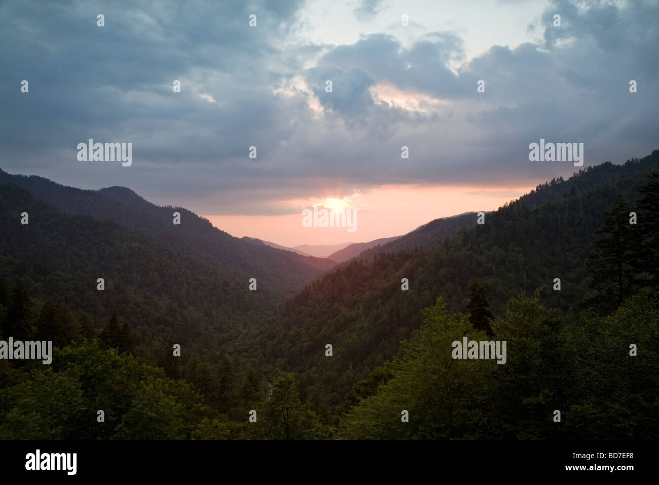 Layered Mountains Sunset Morton Overlook Great Smoky Mtns NP TN Stock ...