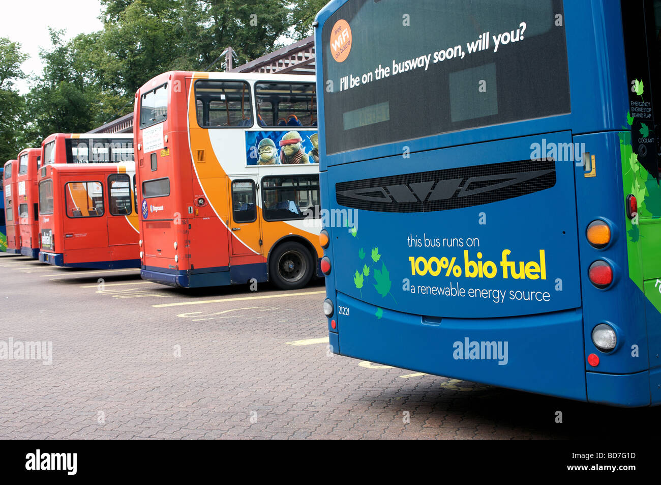 Bus which runs on 100% bio fuel, Cambridge bus station, UK Stock Photo ...